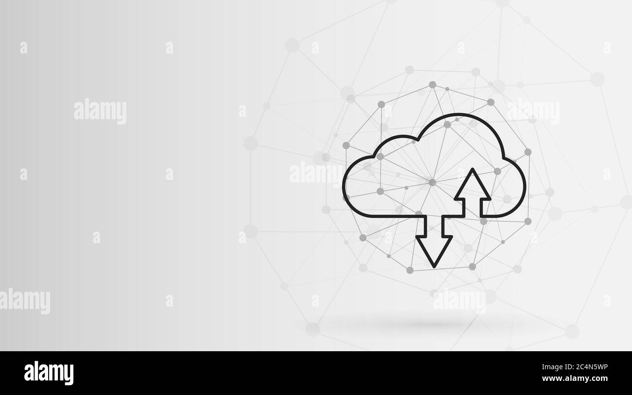 Vector illustration of cloud data storage icon with polygonal wireframe ...