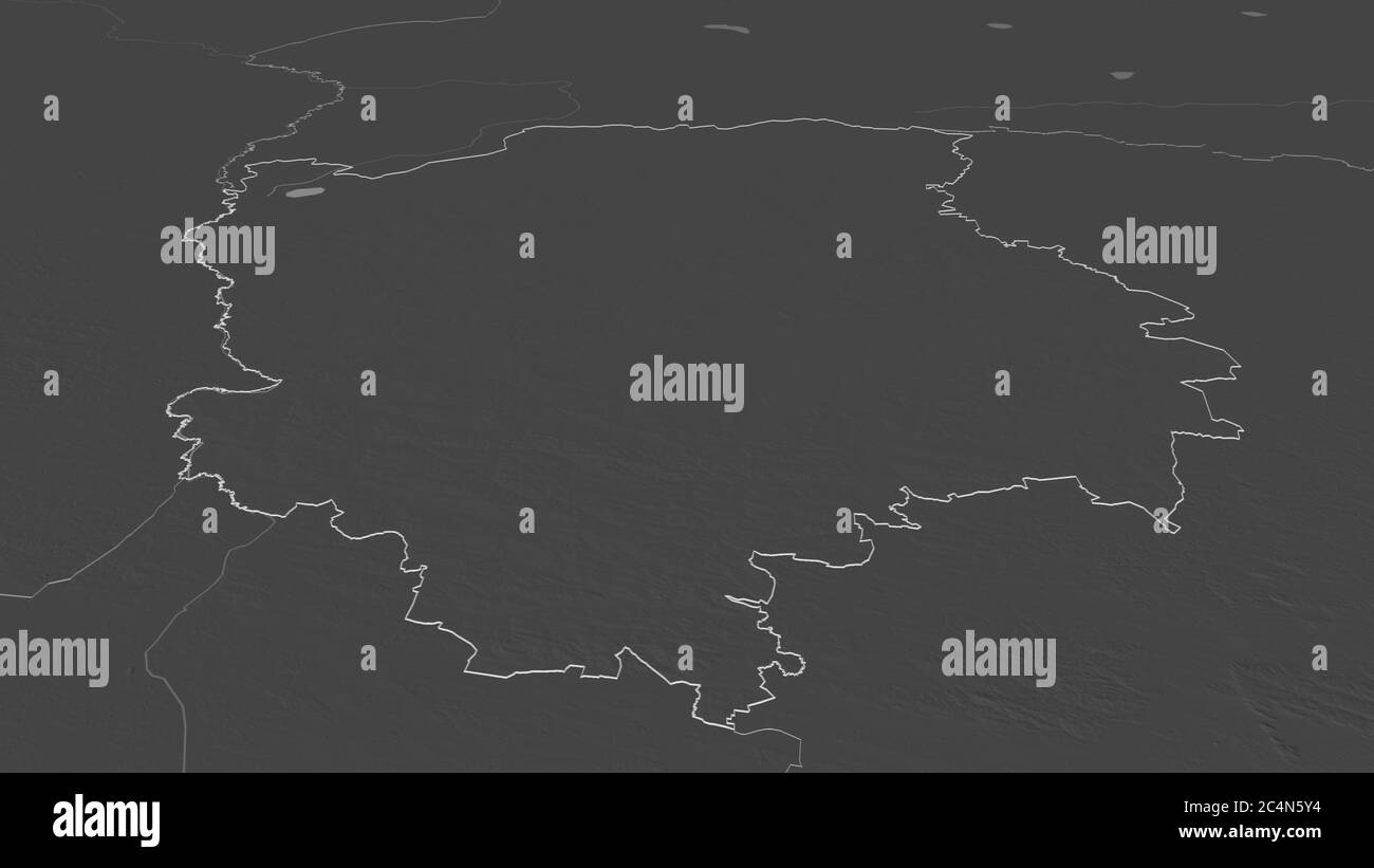Zoom in on Volyn (region of Ukraine) outlined. Oblique perspective ...