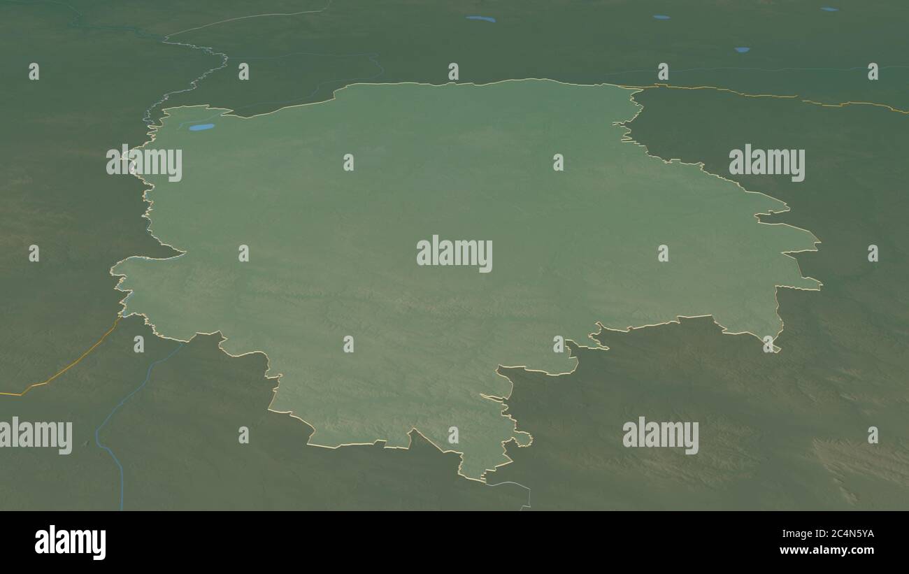 Zoom in on Volyn (region of Ukraine) outlined. Oblique perspective ...
