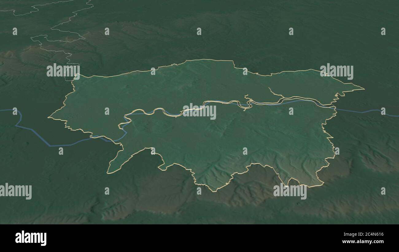 Zoom in on London (region of United Kingdom) outlined. Oblique ...