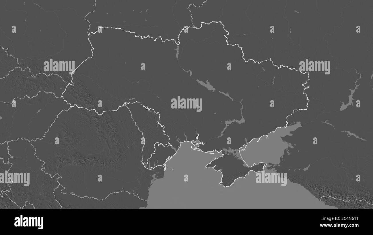 Outlined shape of the Ukraine area. Bilevel elevation map with surface ...