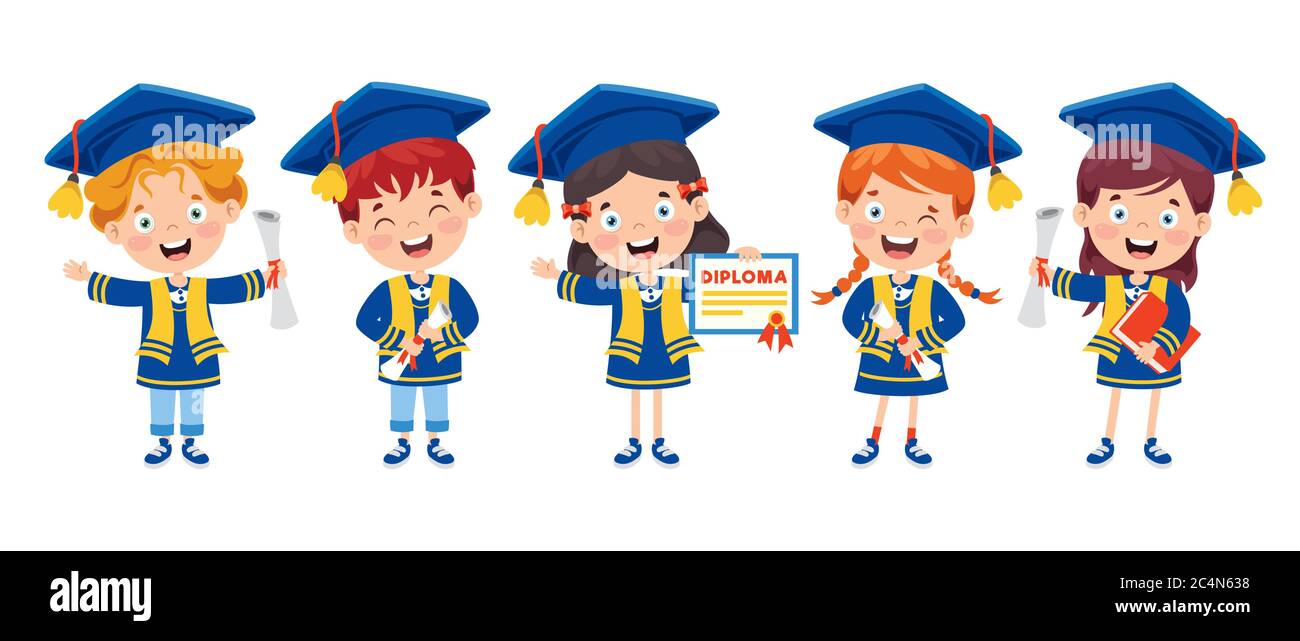 Cartoon Happy Kid In Graduation Costume Stock Vector Image & Art - Alamy