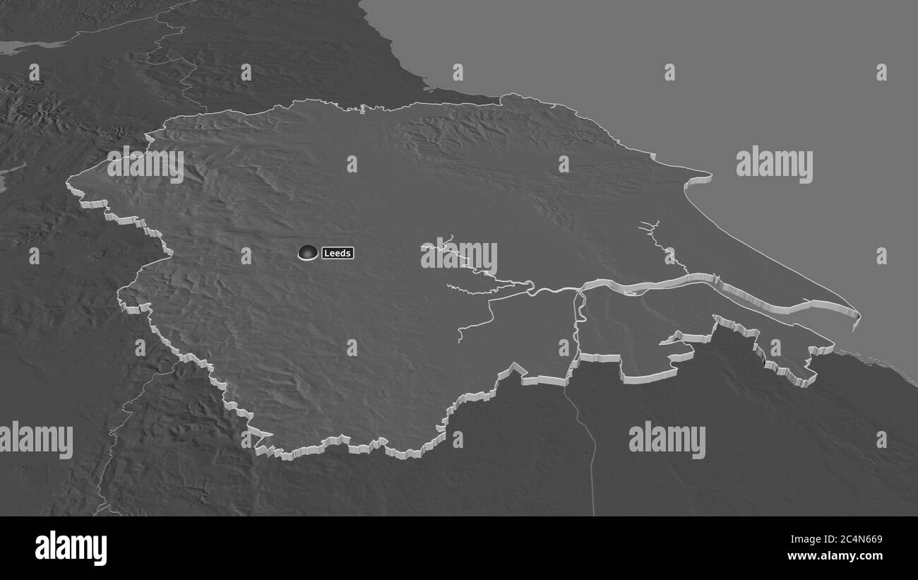 Zoom in on Yorkshire and the Humber (region of United Kingdom) extruded ...