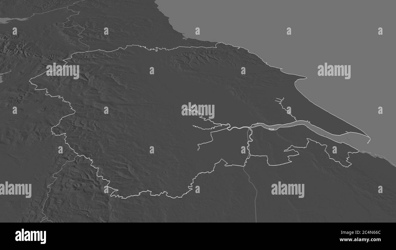 Zoom in on Yorkshire and the Humber (region of United Kingdom) outlined ...