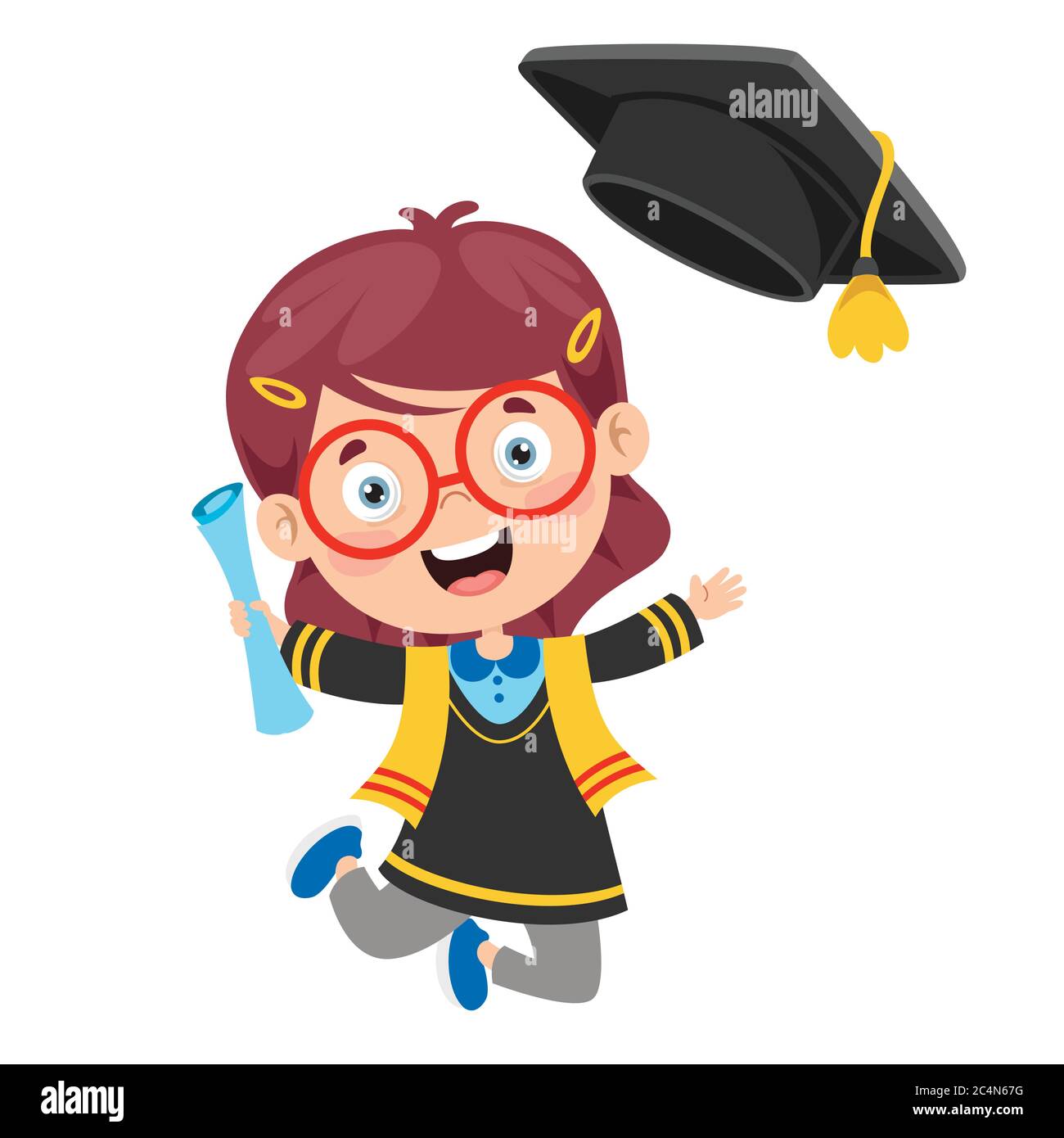 Cartoon Happy Kid In Graduation Costume Stock Vector Image & Art - Alamy