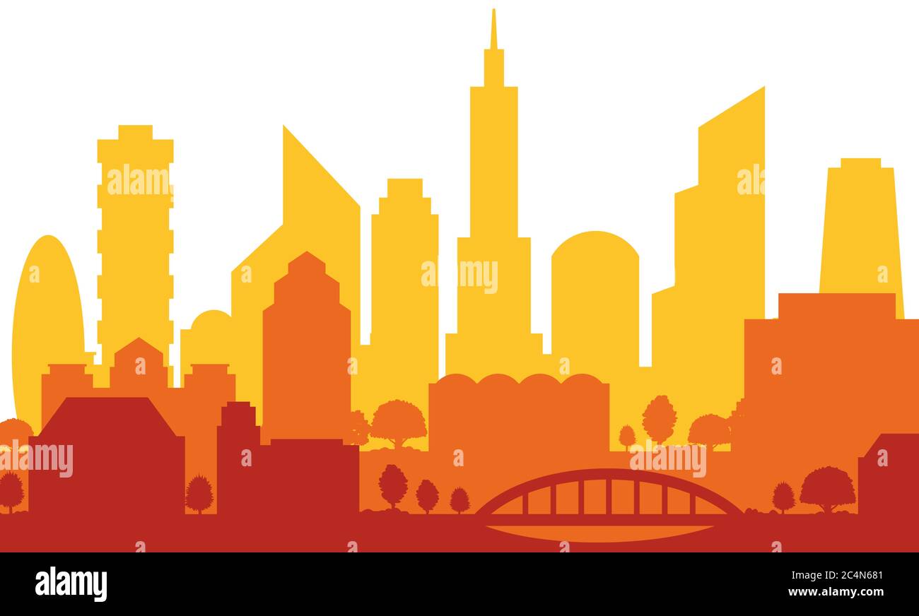 Orange urban architecture skyline with apartment buildings and office ...