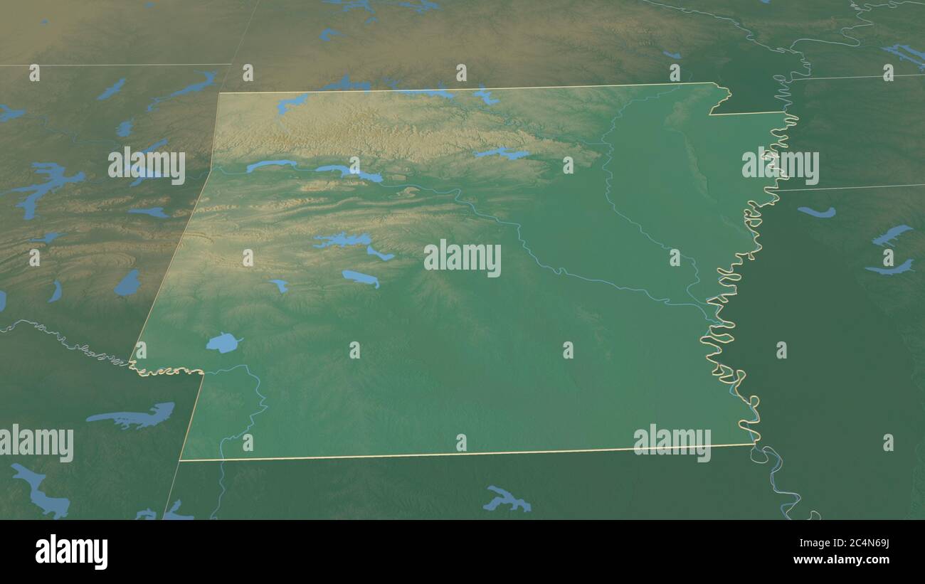 Zoom in on Arkansas (state of United States) outlined. Oblique ...