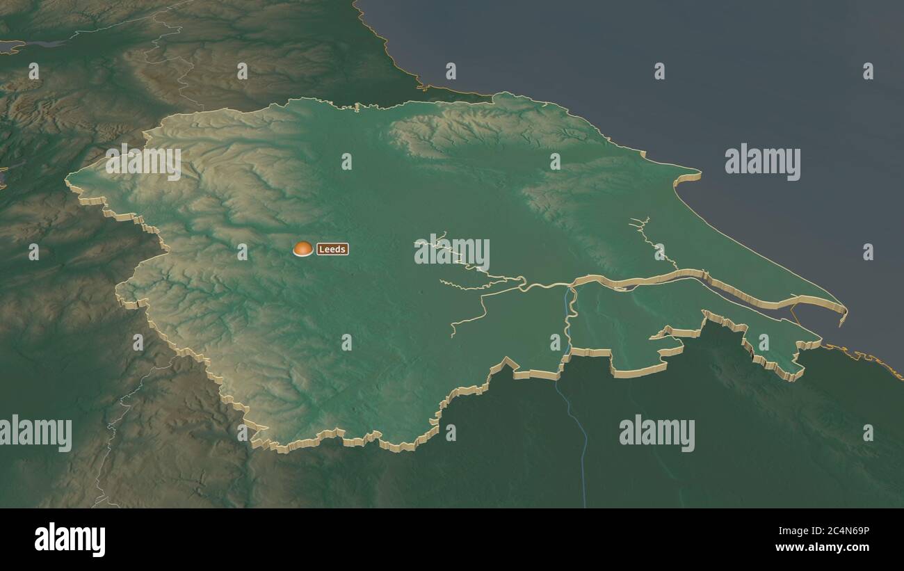 Zoom in on Yorkshire and the Humber (region of United Kingdom) extruded ...