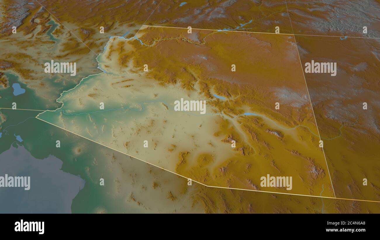 Zoom in on Arizona (state of United States) outlined. Oblique ...