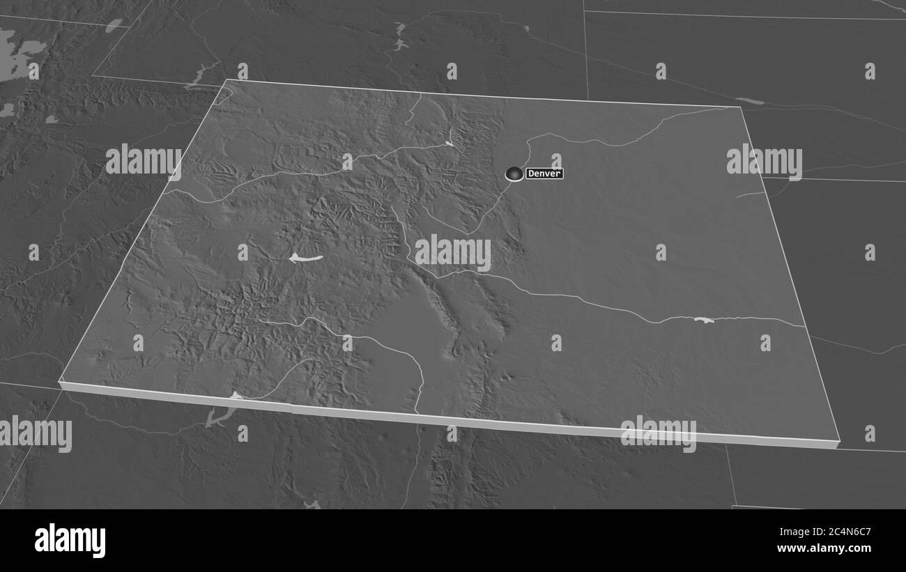 Zoom in on Colorado (state of United States) extruded. Oblique ...