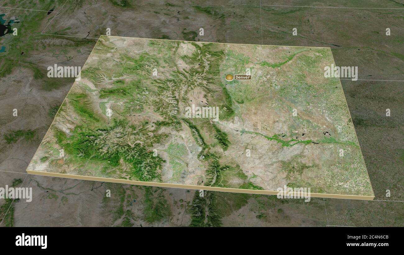 Zoom in on Colorado (state of United States) extruded. Oblique ...