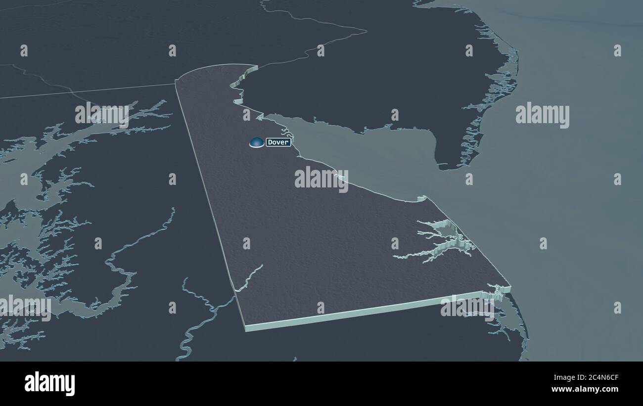 Zoom in on Delaware (state of United States) extruded. Oblique ...