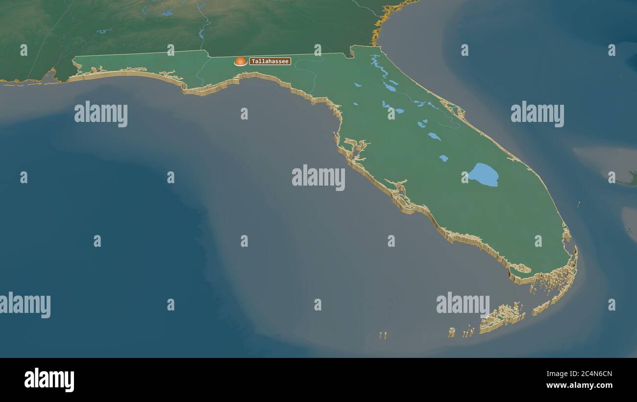 Zoom in on Florida (state of United States) extruded. Oblique ...