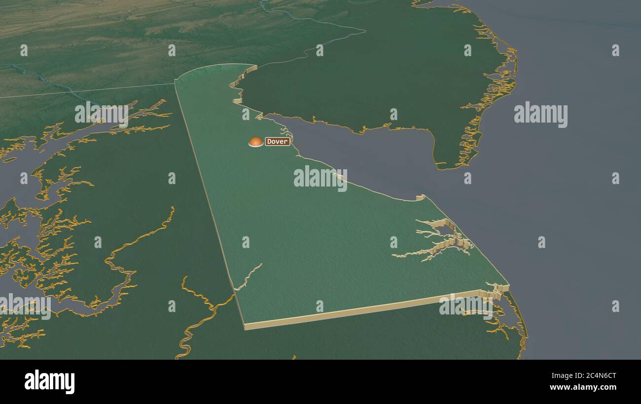 Zoom in on Delaware (state of United States) extruded. Oblique ...