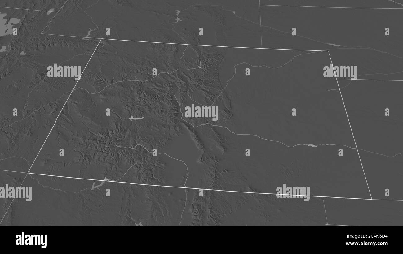 Zoom in on Colorado (state of United States) outlined. Oblique ...