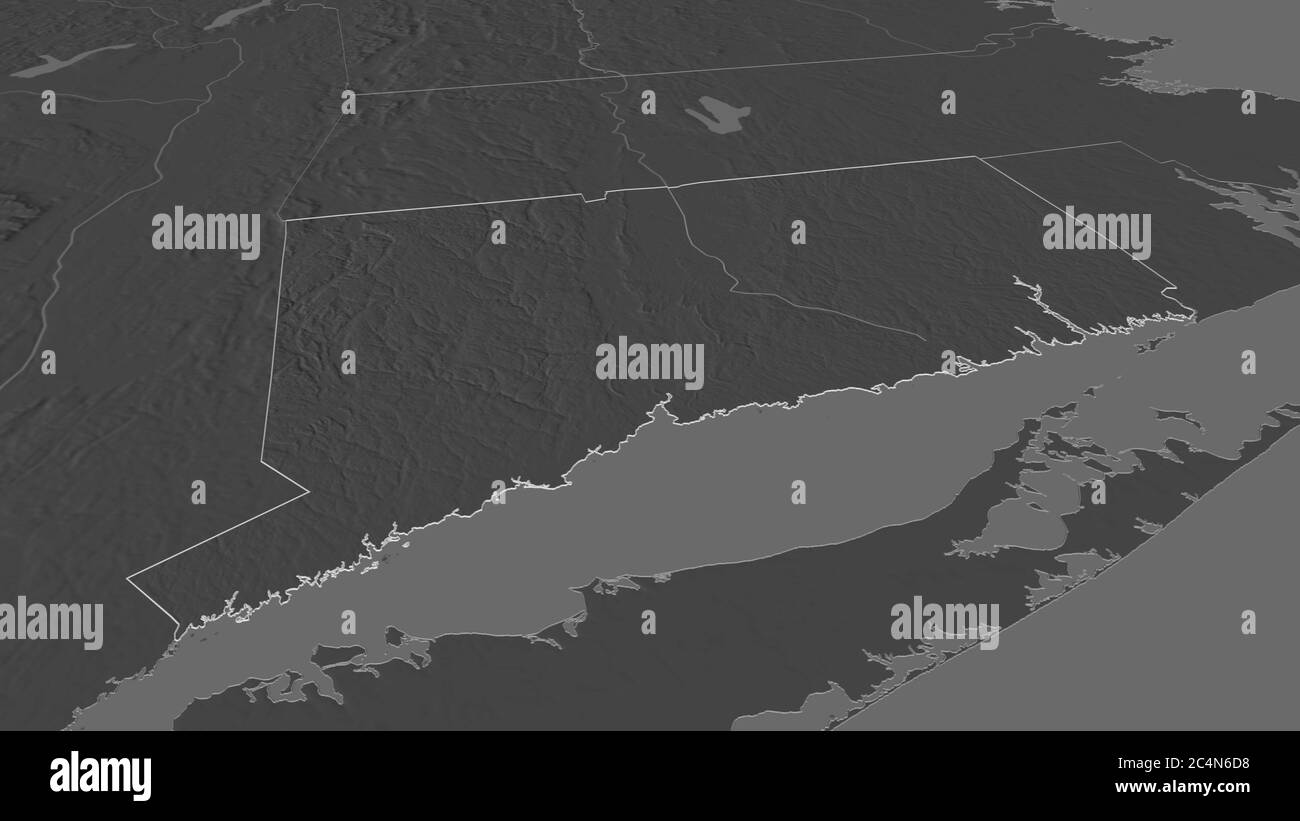 Zoom in on Connecticut (state of United States) outlined. Oblique ...