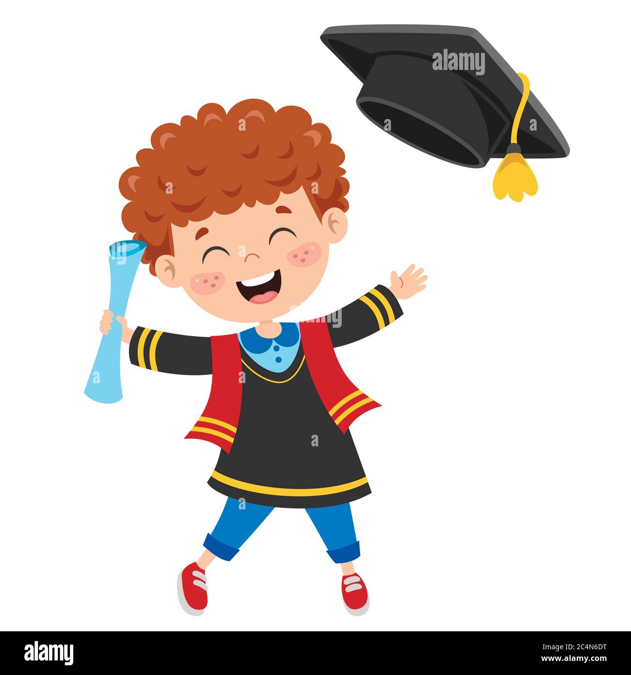 Cartoon Happy Kid In Graduation Costume Stock Vector Image & Art - Alamy