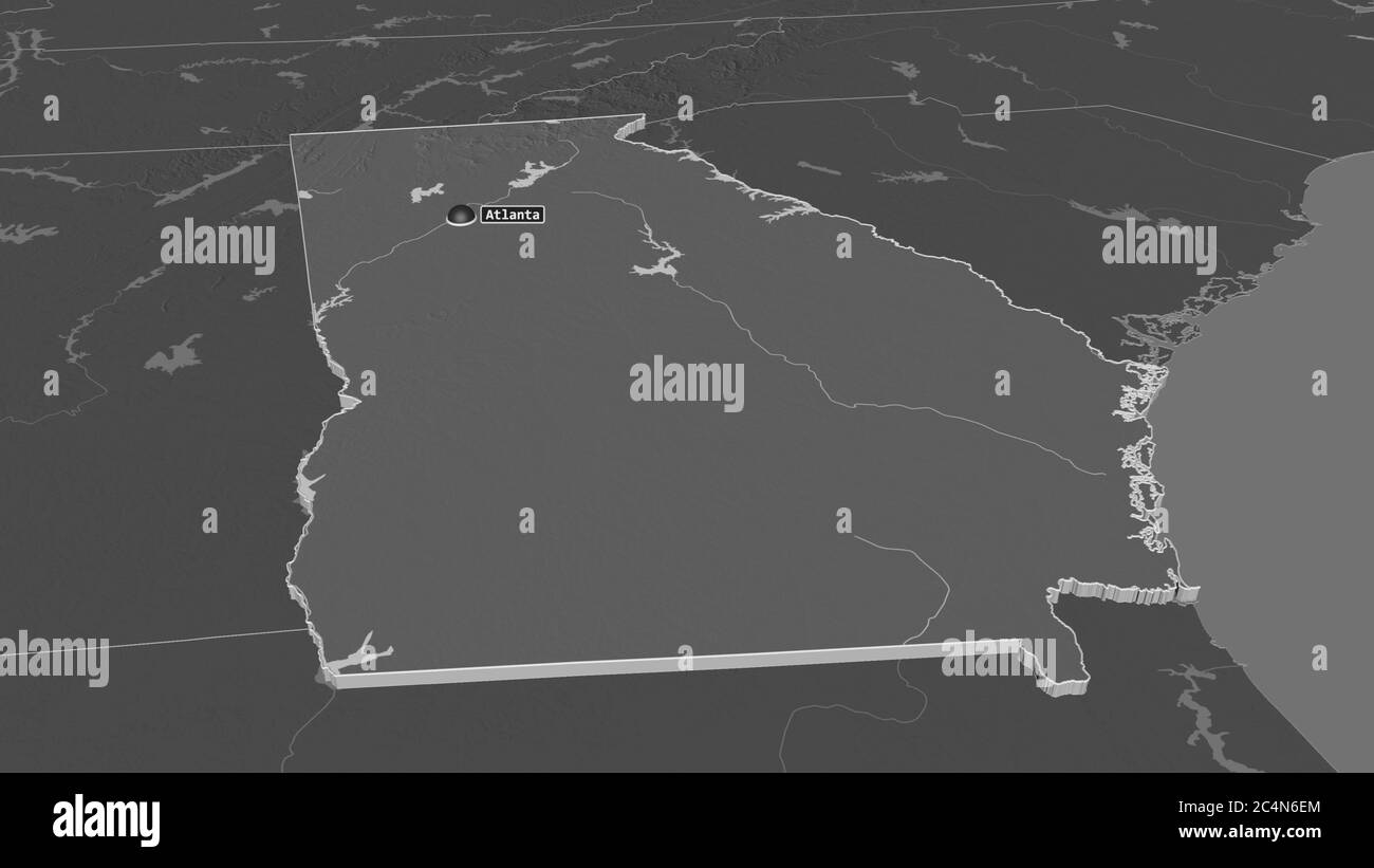 Zoom in on Georgia (state of United States) extruded. Oblique ...