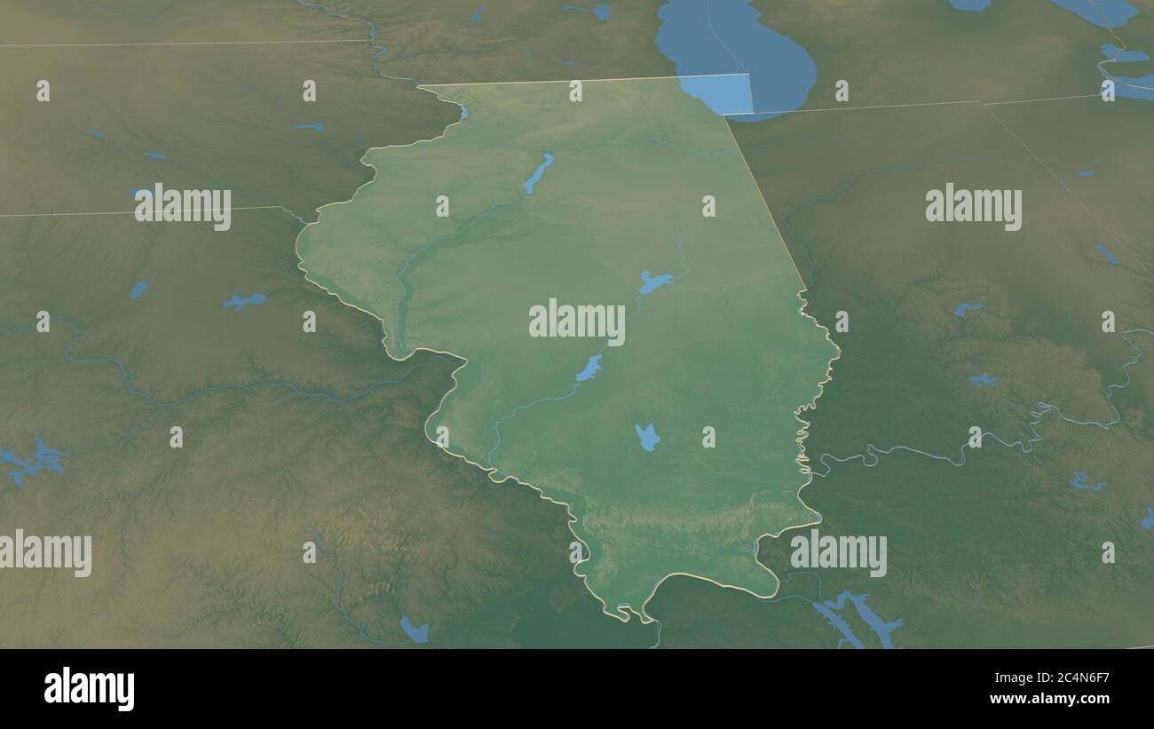 Zoom in on Illinois (state of United States) outlined. Oblique ...