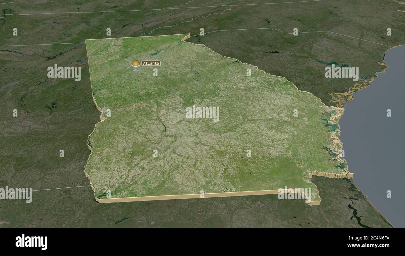 Zoom in on Georgia (state of United States) extruded. Oblique ...