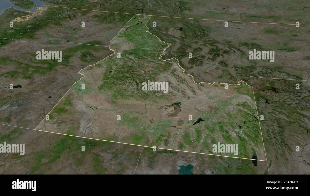 Zoom in on Idaho (state of United States) outlined. Oblique perspective ...