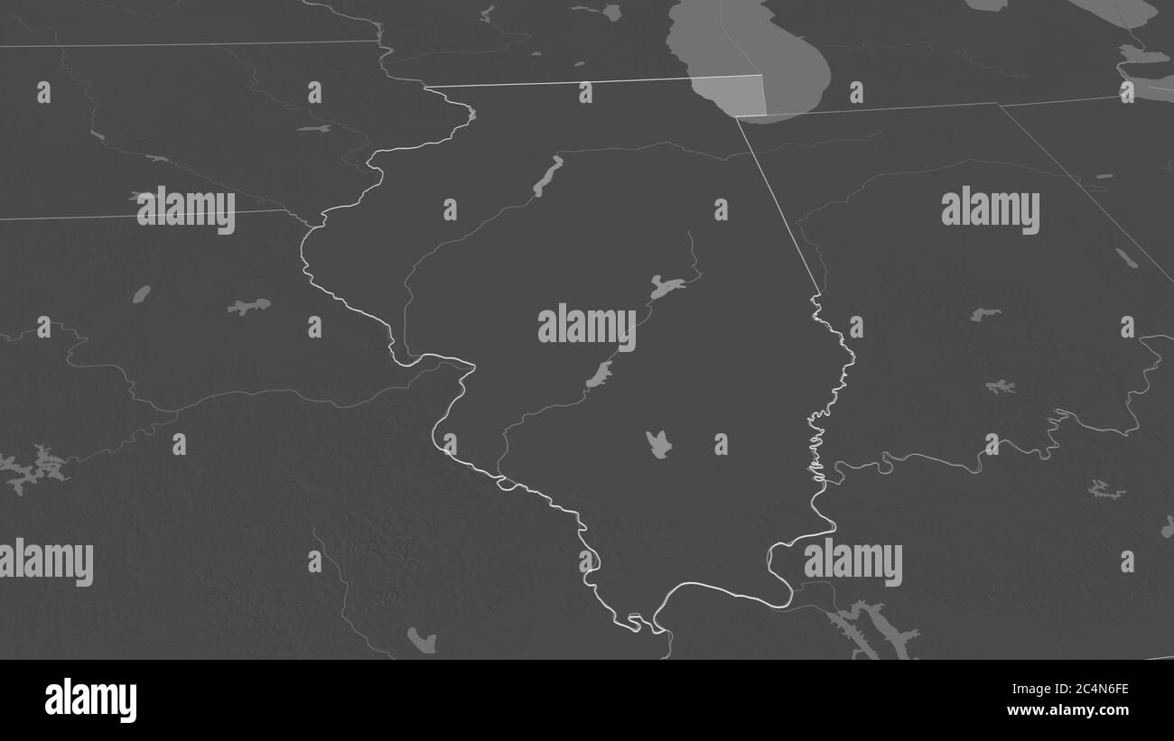 Zoom in on Illinois (state of United States) outlined. Oblique ...