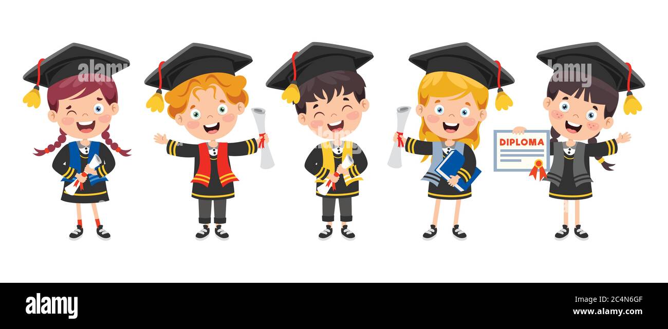 Cartoon Happy Kid In Graduation Costume Stock Vector Image & Art - Alamy