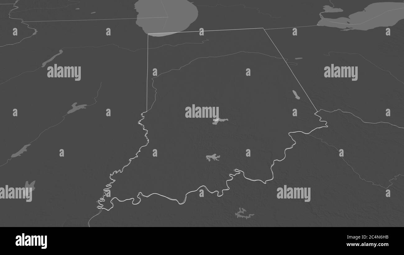Zoom in on Indiana (state of United States) outlined. Oblique ...