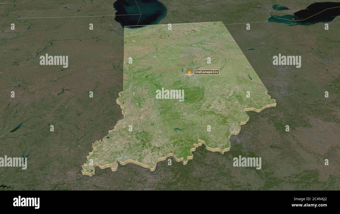 Zoom in on Indiana (state of United States) extruded. Oblique ...