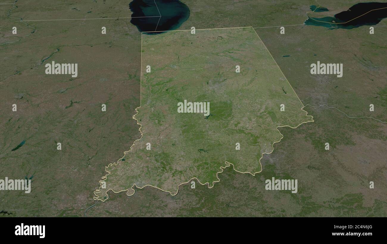 Zoom in on Indiana (state of United States) outlined. Oblique ...