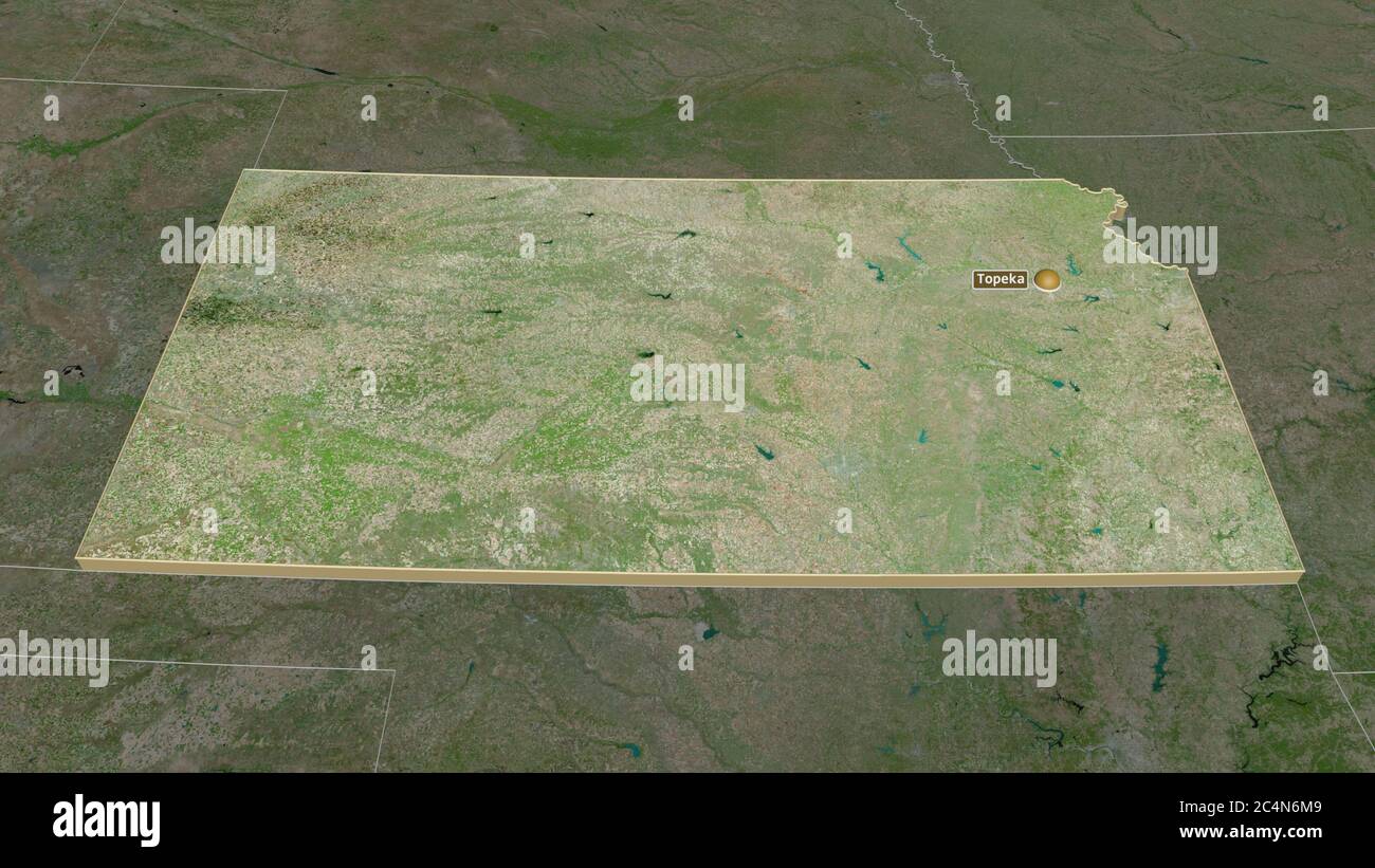 Zoom in on Kansas (state of United States) extruded. Oblique ...