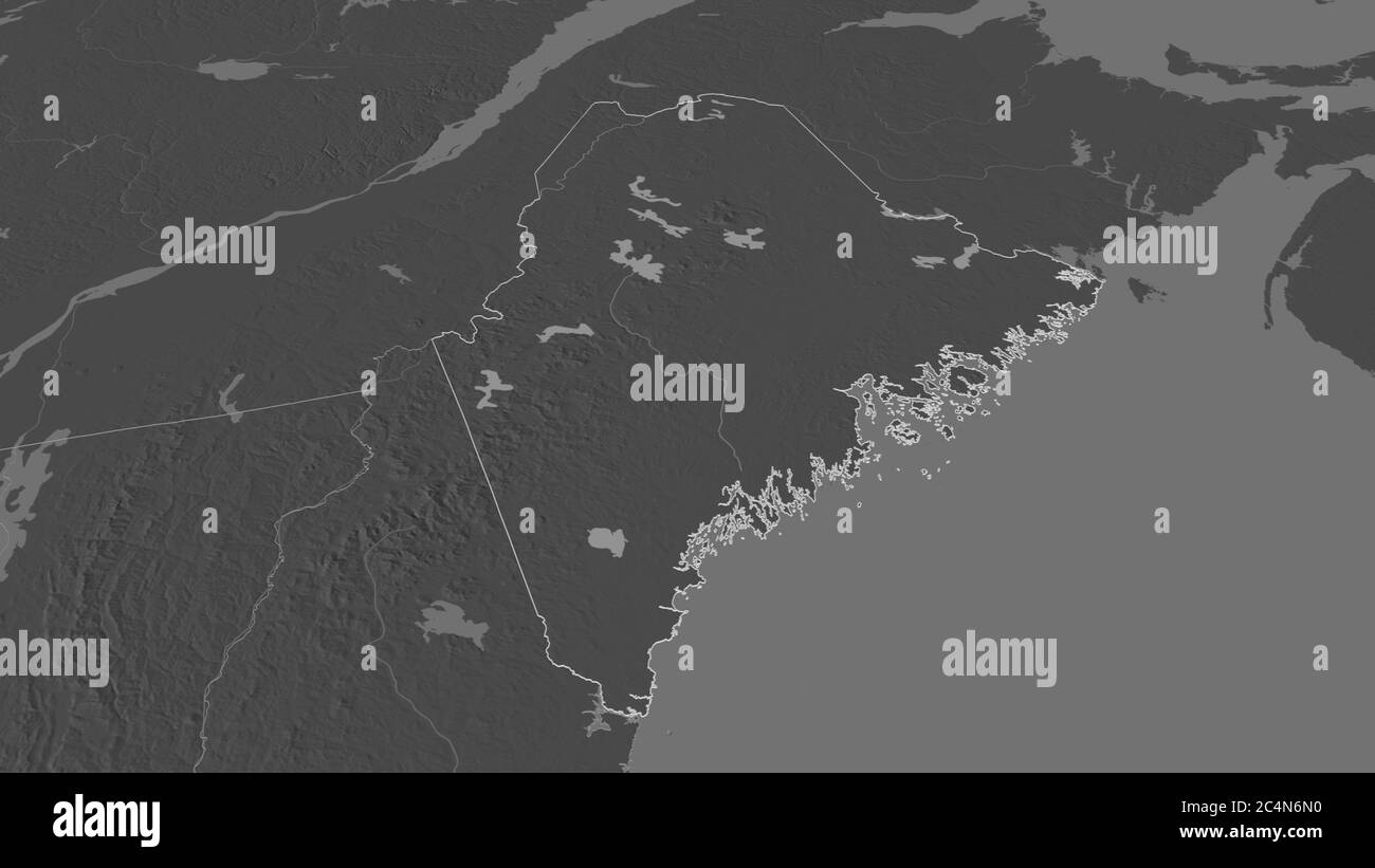 Zoom in on Maine (state of United States) outlined. Oblique perspective ...