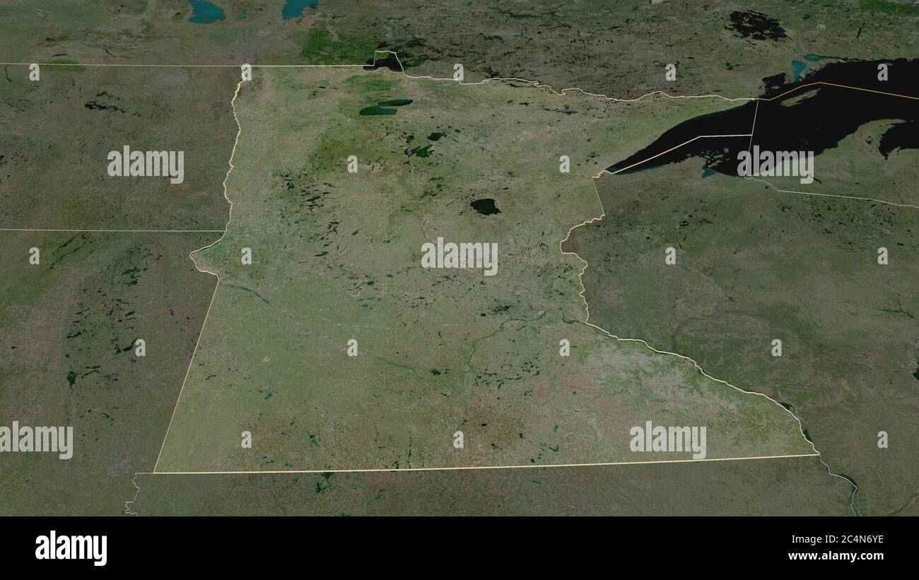 Zoom in on Minnesota (state of United States) outlined. Oblique ...