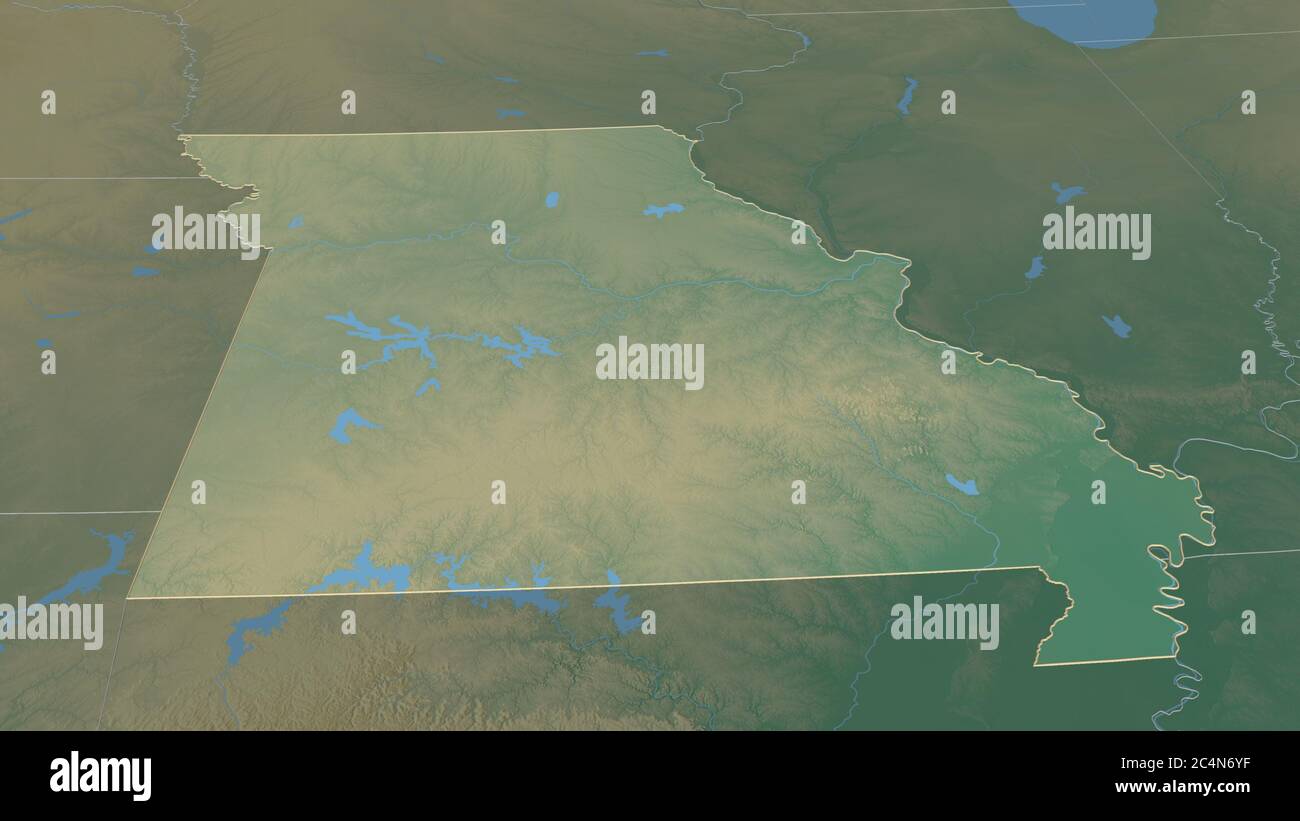 Zoom in on Missouri (state of United States) outlined. Oblique ...