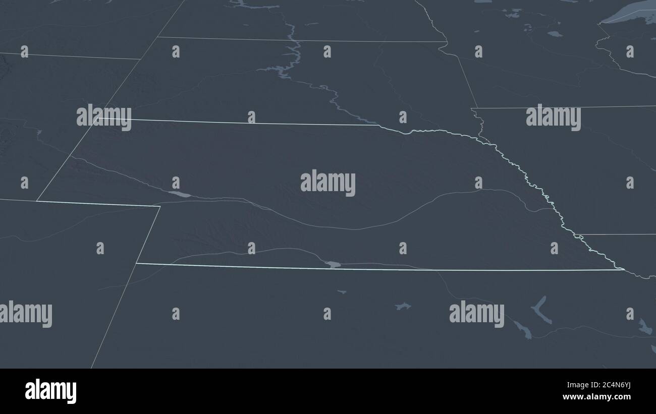 Zoom in on Nebraska (state of United States) outlined. Oblique ...