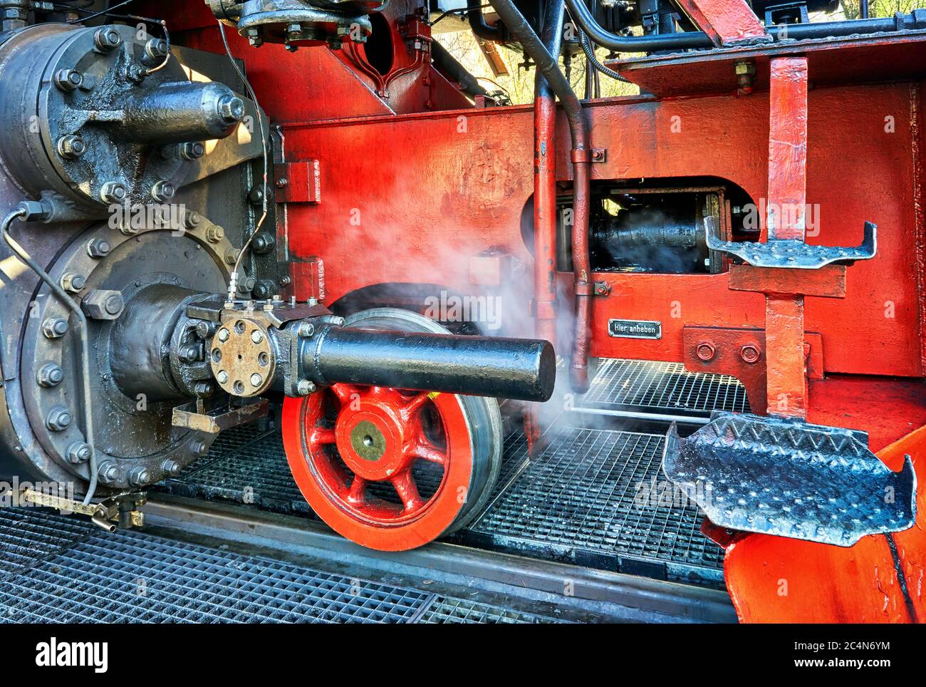 Detail of the technology of an antique red steam locomotive Stock Photo ...