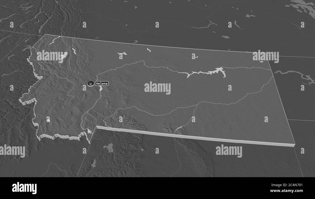 Zoom in on Montana (state of United States) extruded. Oblique ...