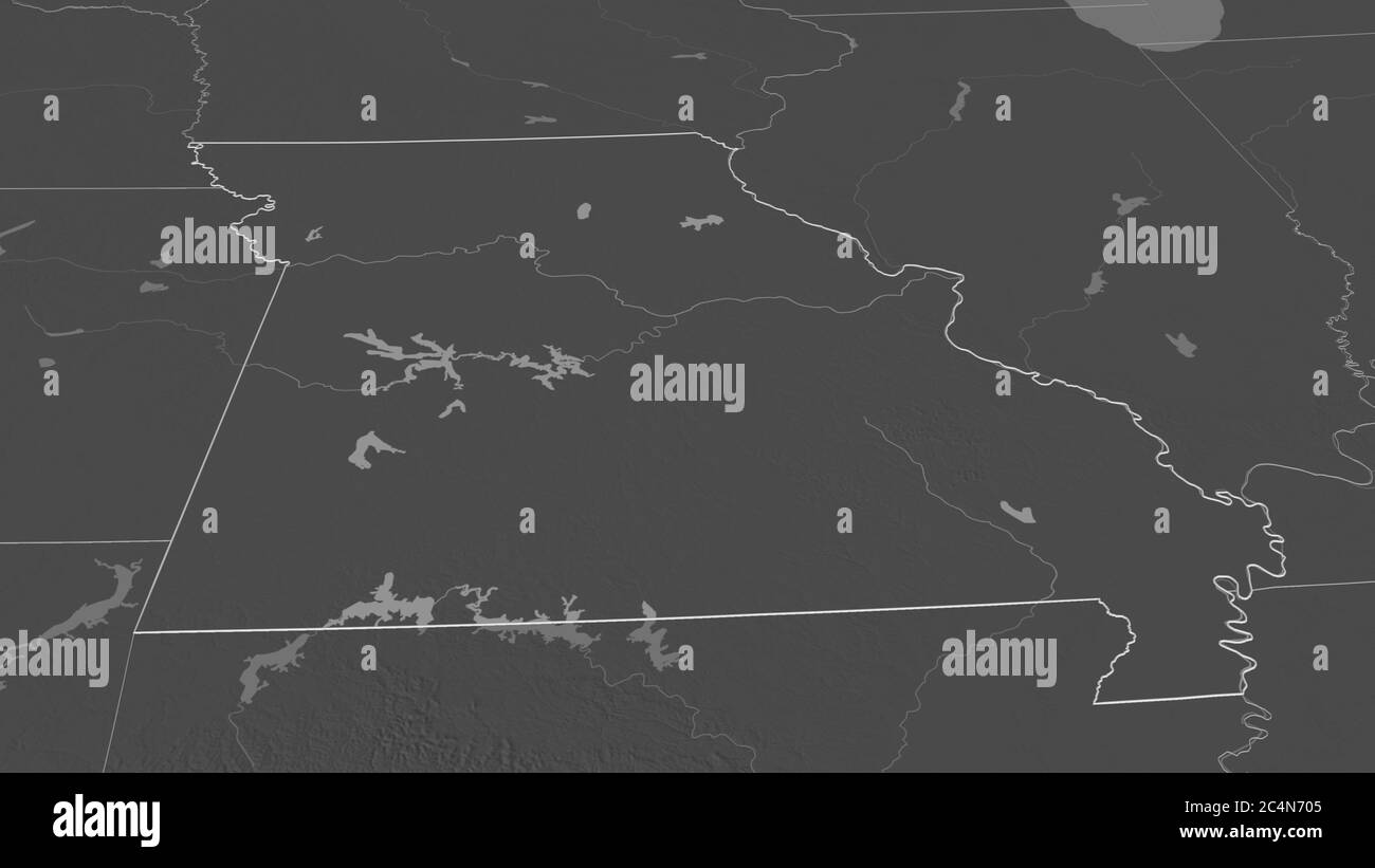 Zoom in on Missouri (state of United States) outlined. Oblique ...