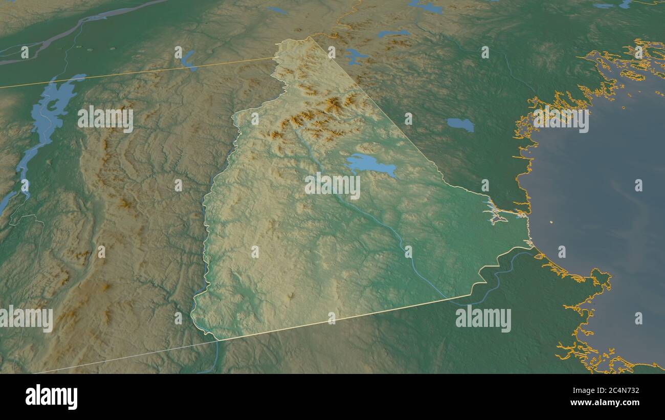 Zoom in on New Hampshire (state of United States) outlined. Oblique ...