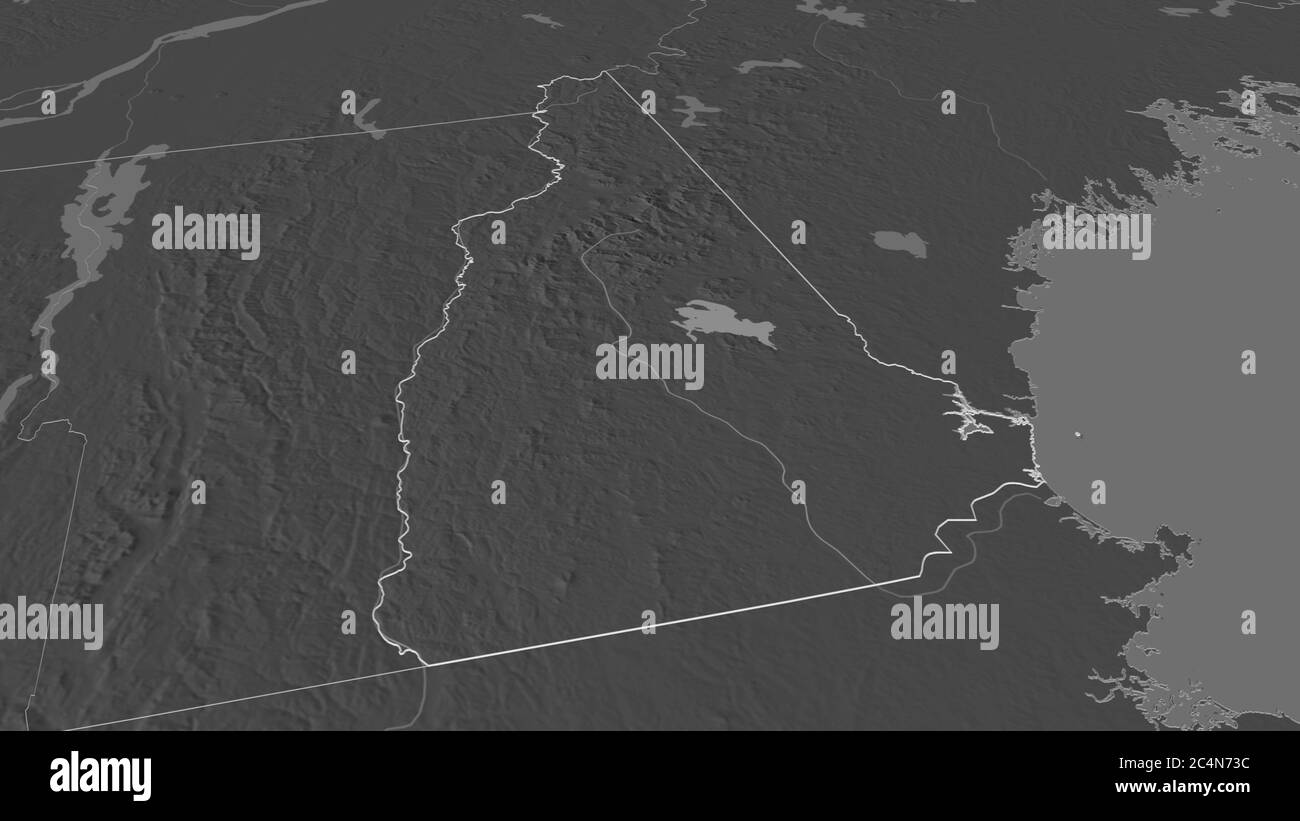 Zoom in on New Hampshire (state of United States) outlined. Oblique ...