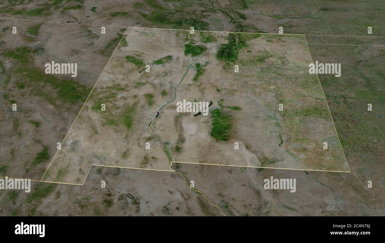 Zoom in on New Mexico (state of United States) outlined. Oblique ...