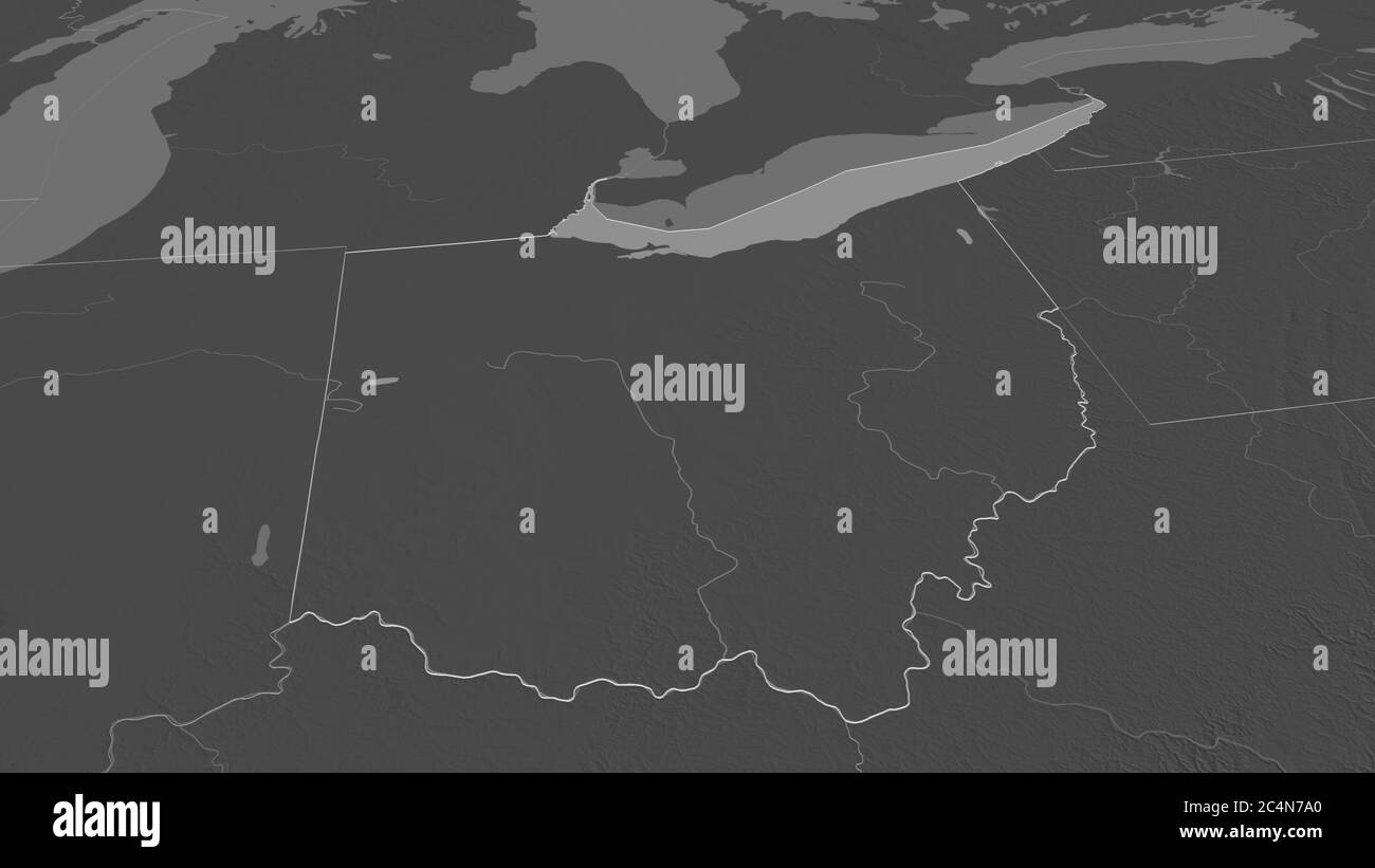 Zoom in on Ohio (state of United States) outlined. Oblique perspective ...