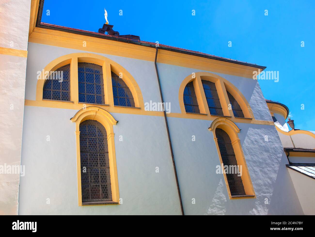 Side view of church with arched windows Stock Photo - Alamy