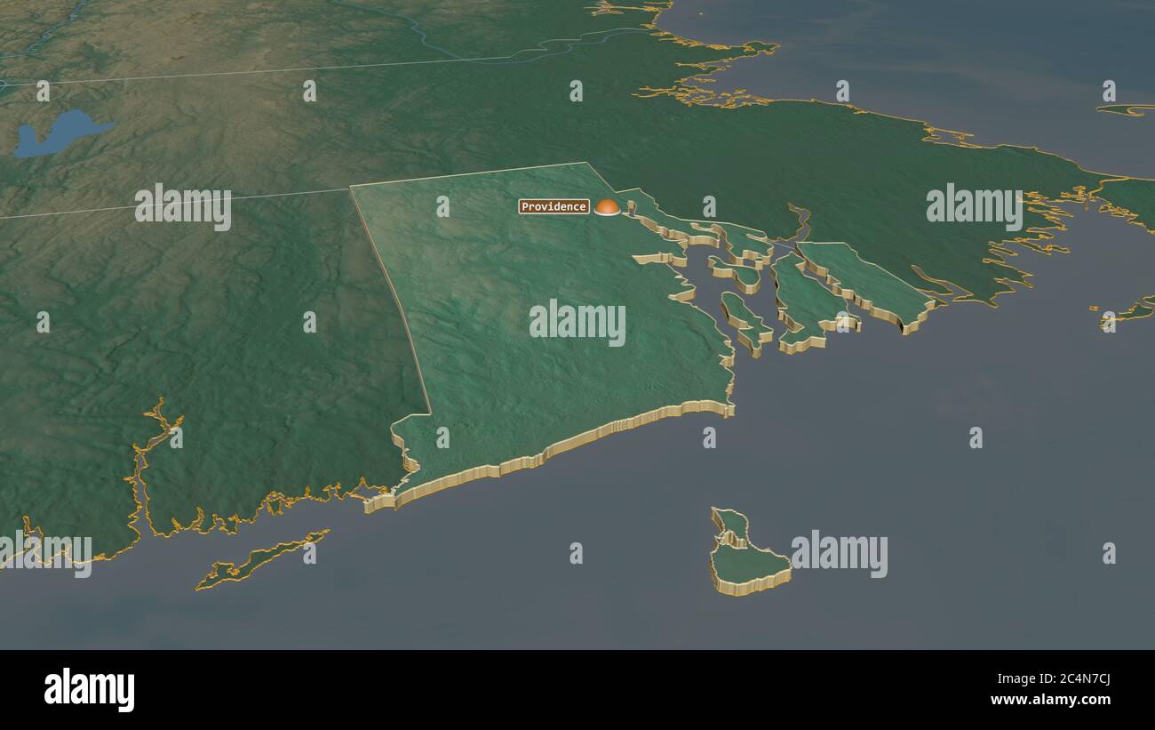 Zoom in on Rhode Island (state of United States) extruded. Oblique ...