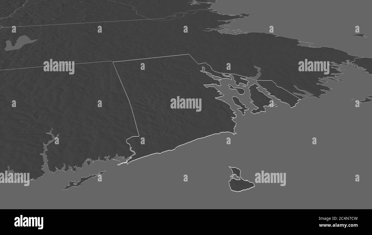 Zoom in on Rhode Island (state of United States) outlined. Oblique ...