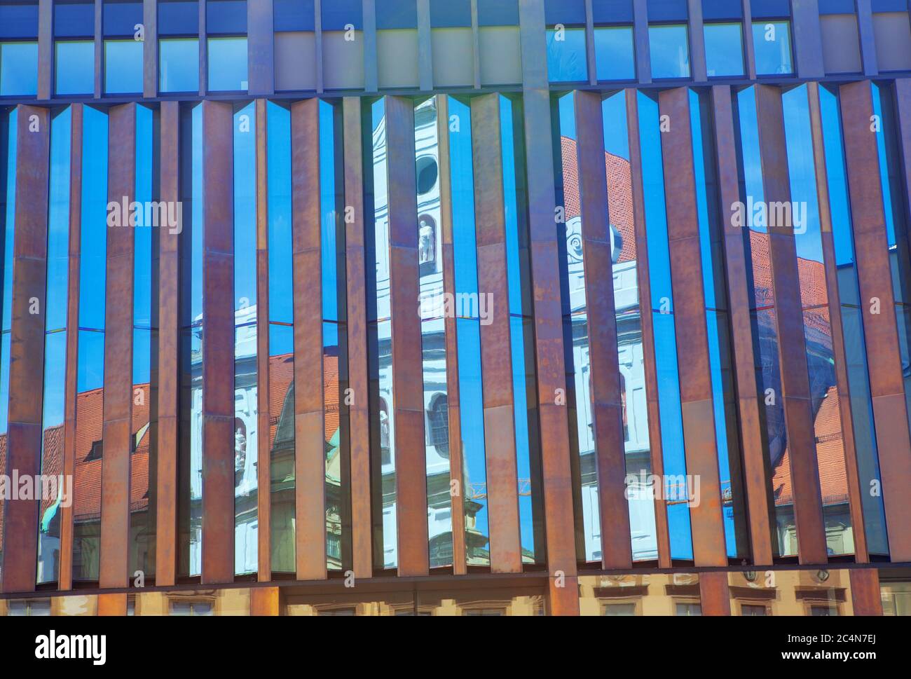 City street reflection in striped mirror Stock Photo - Alamy