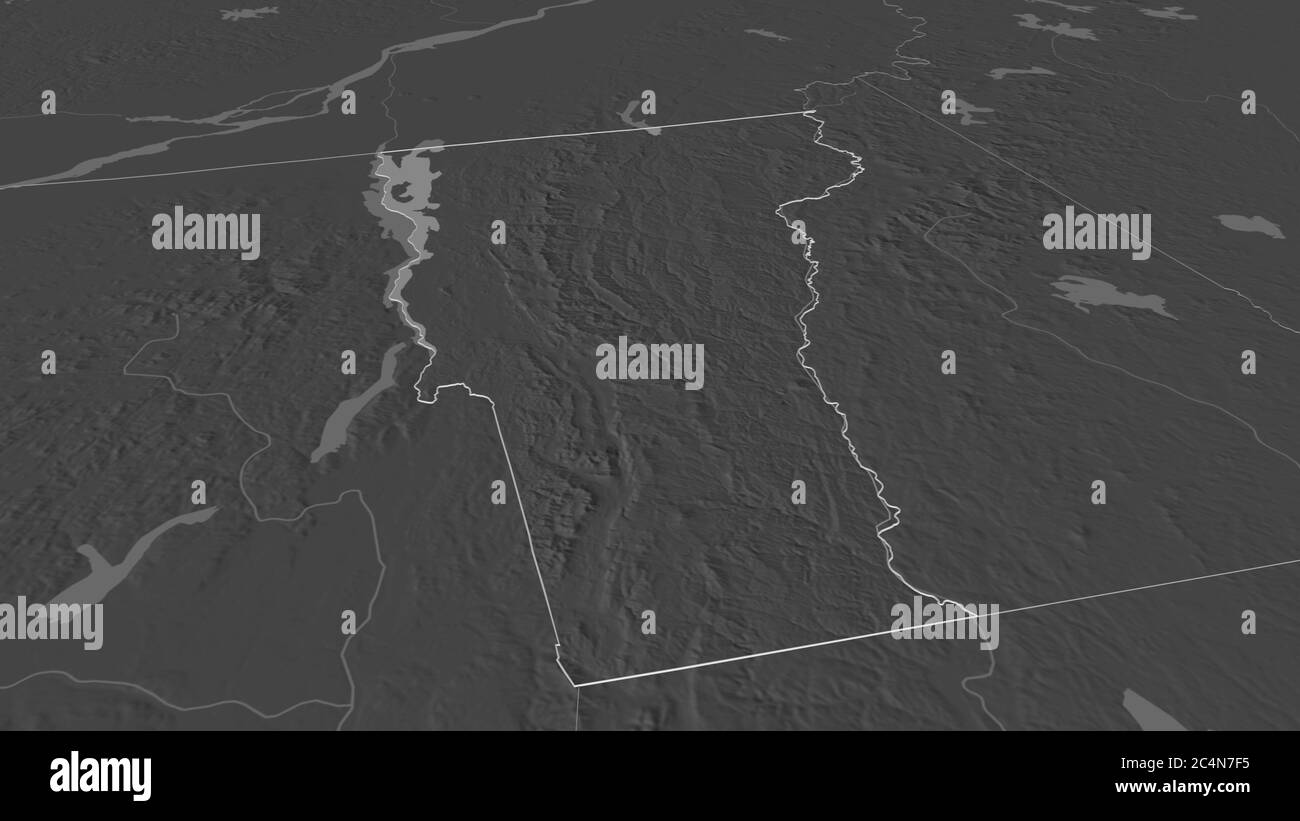 Zoom in on Vermont (state of United States) outlined. Oblique ...