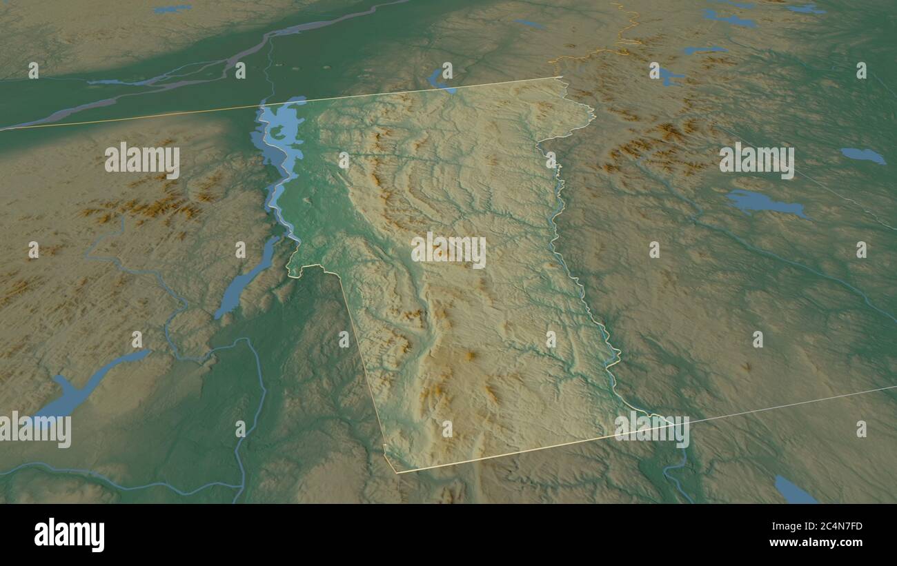 Zoom in on Vermont (state of United States) outlined. Oblique ...