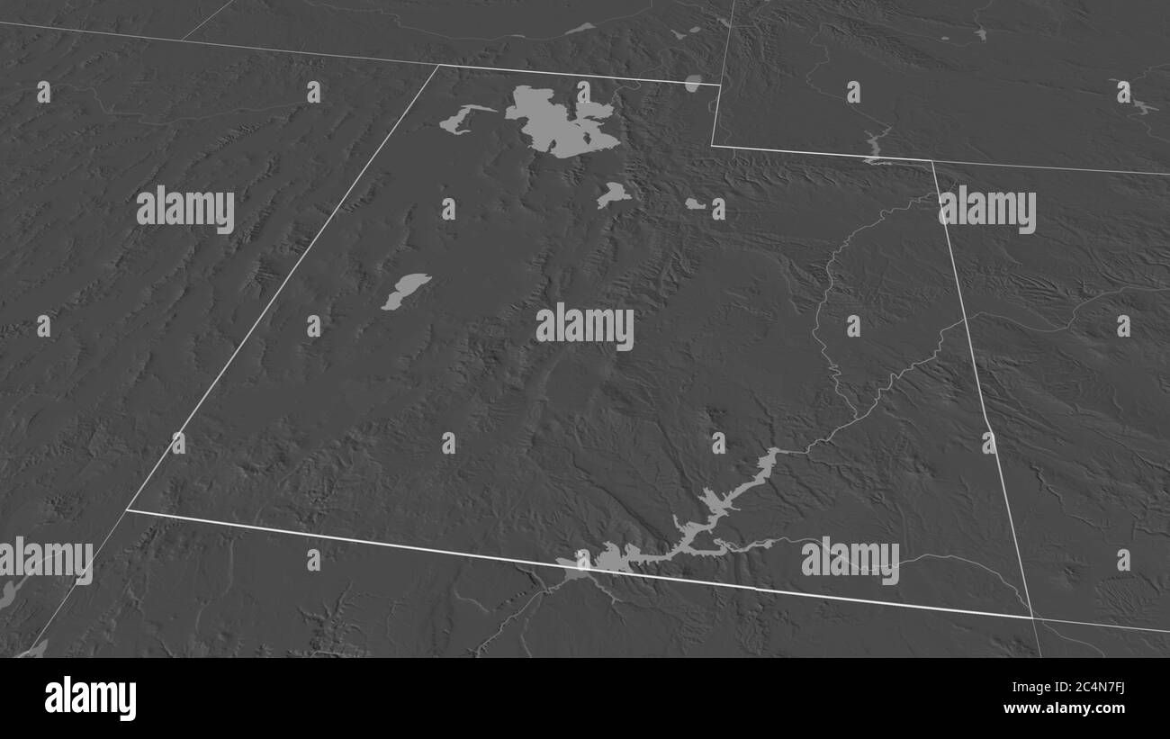 Zoom in on Utah (state of United States) outlined. Oblique perspective ...