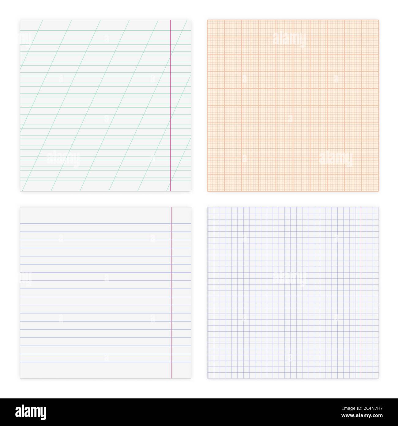 Set of various paper sheets, in a cage, line and graph, isolated on ...